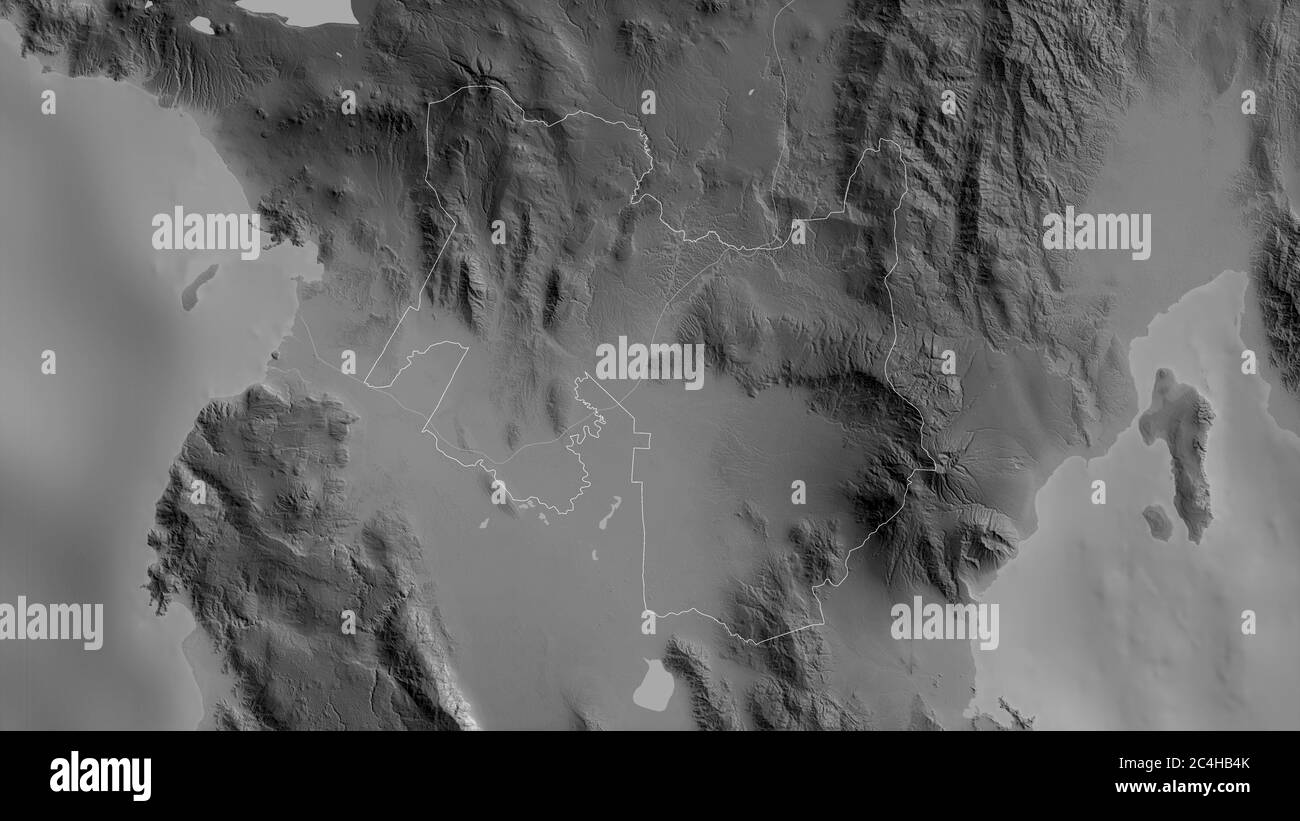 North Cotabato, province of Philippines. Grayscaled map with lakes and ...