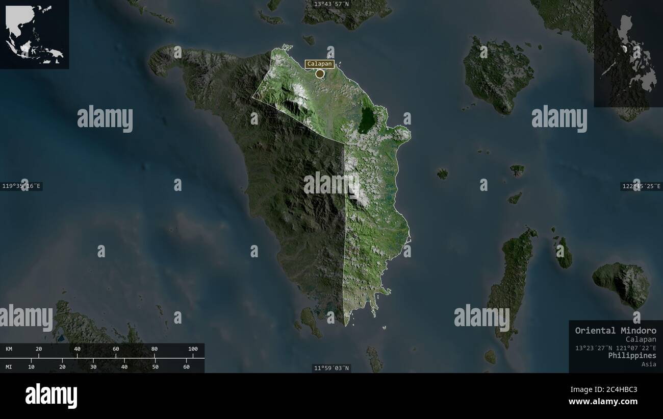 Oriental Mindoro, province of Philippines. Satellite imagery. Shape ...