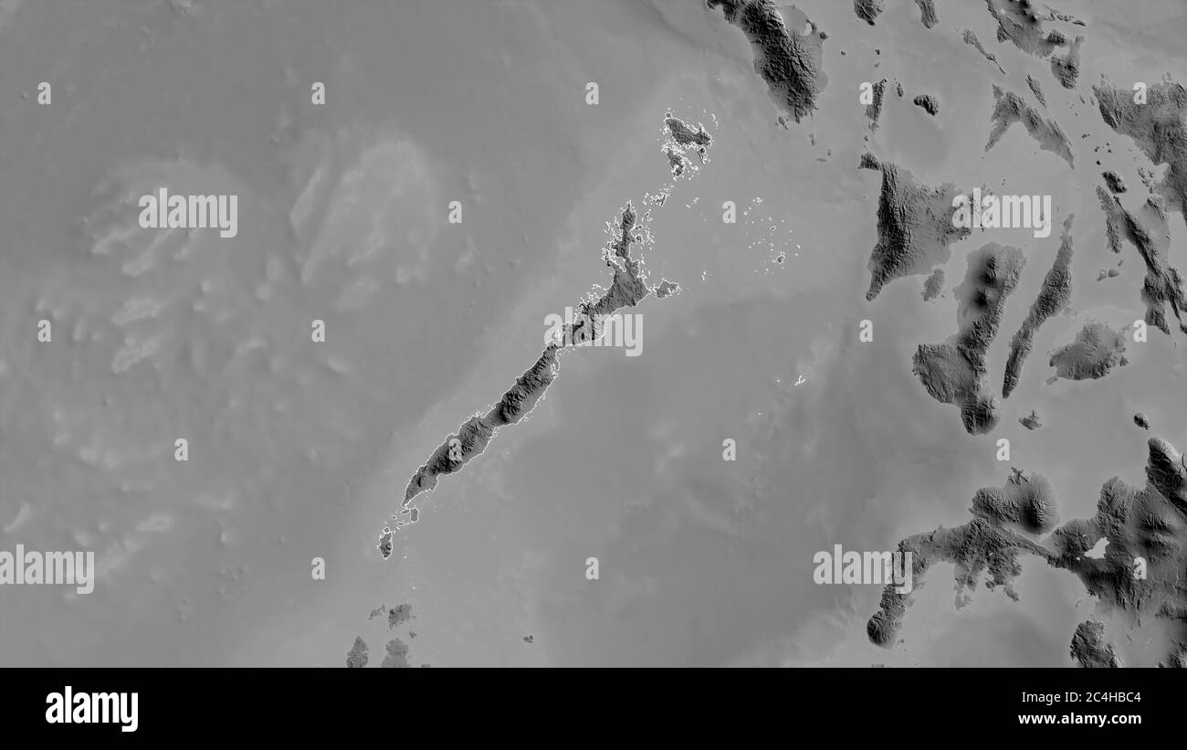 Palawan, province of Philippines. Grayscaled map with lakes and rivers ...
