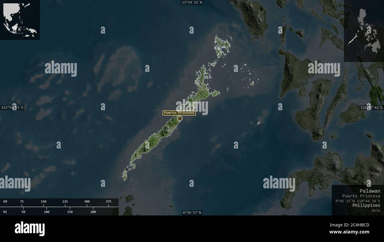 Palawan, province of Philippines. Satellite imagery. Shape presented ...