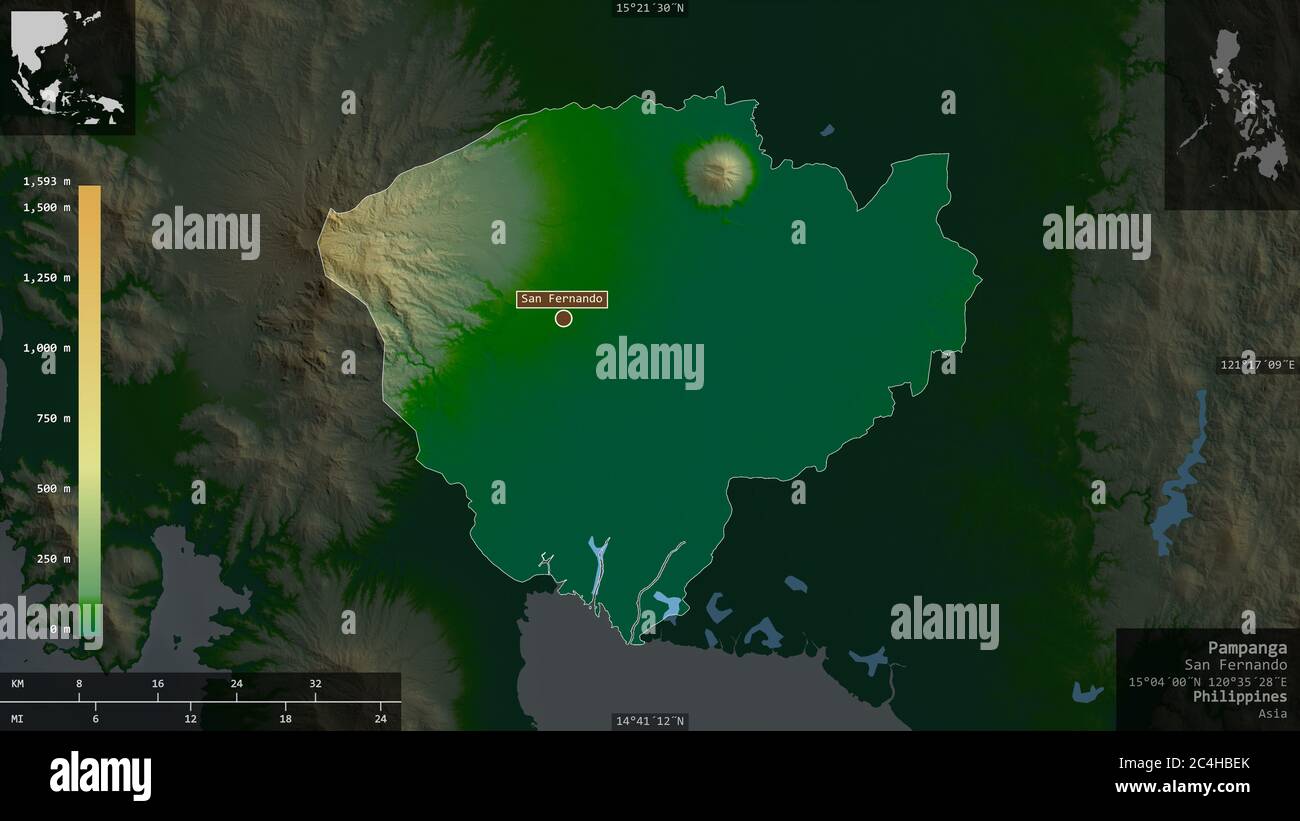 Pampanga, province of Philippines. Colored shader data with lakes and ...