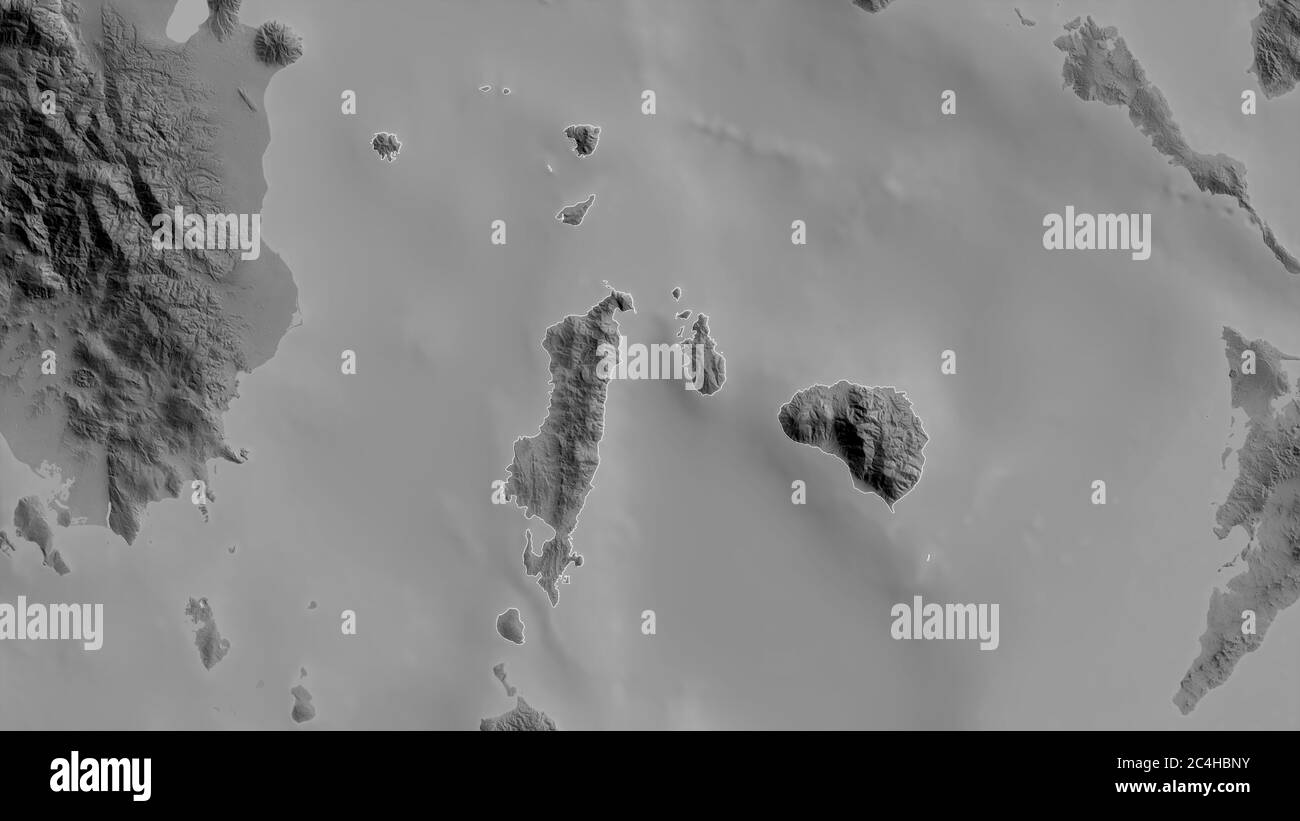 Romblon, province of Philippines. Grayscaled map with lakes and rivers ...