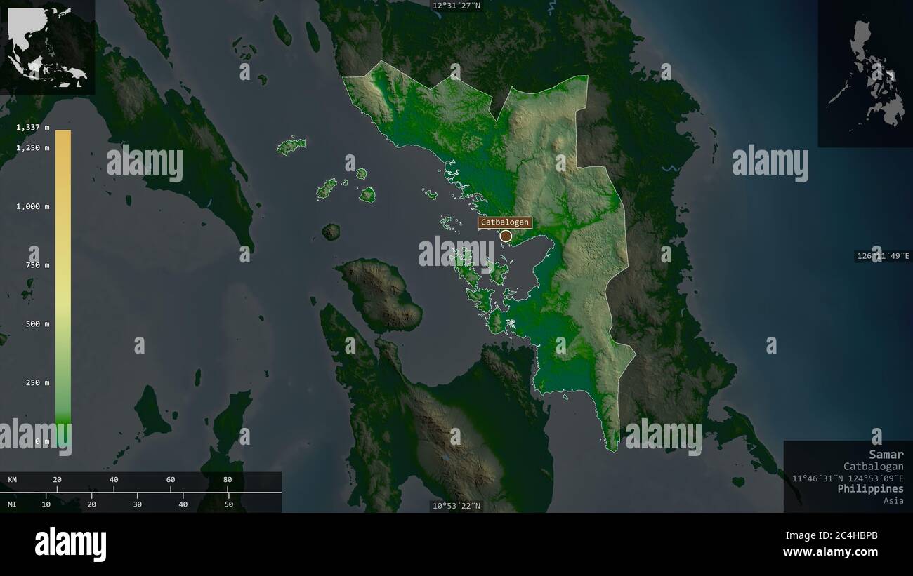 Samar, province of Philippines. Colored shader data with lakes and ...