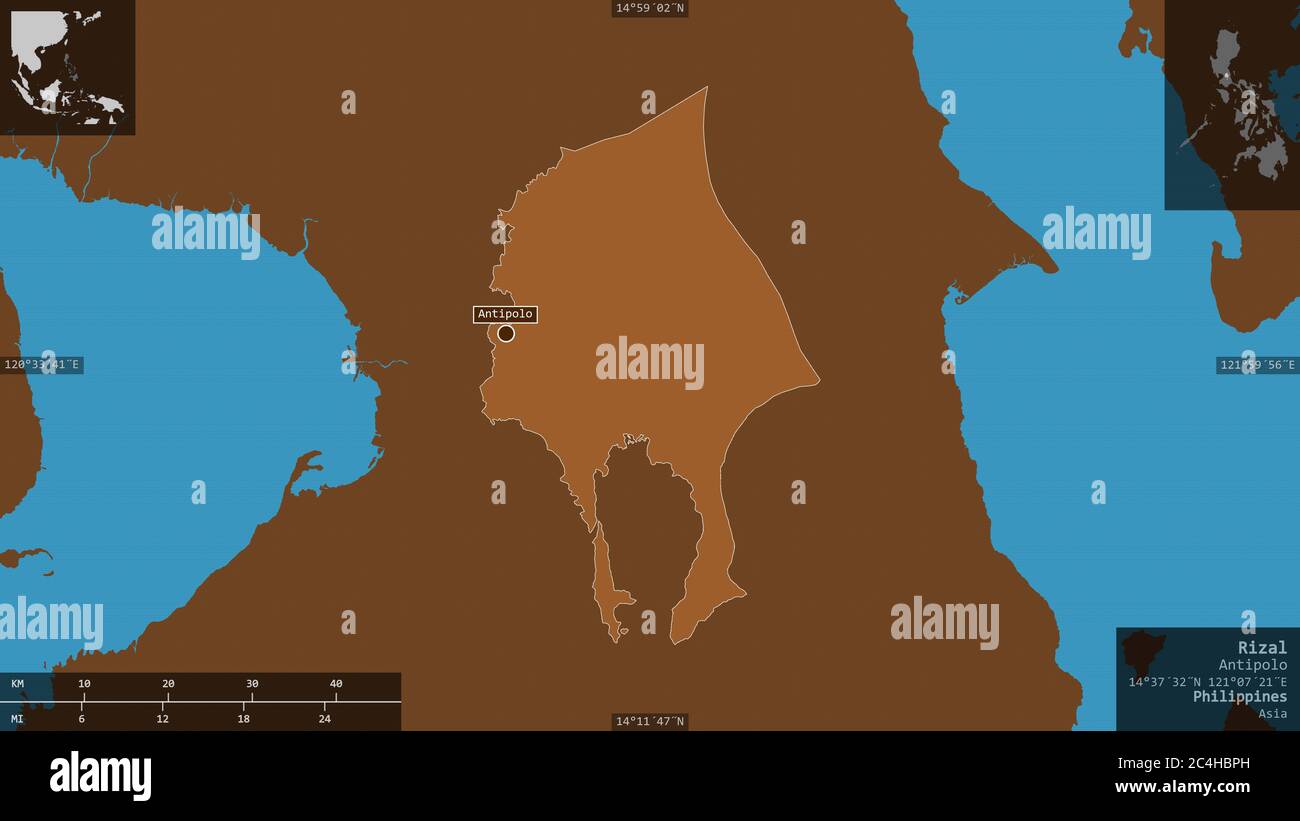 Rizal, province of Philippines. Patterned solids with lakes and rivers ...