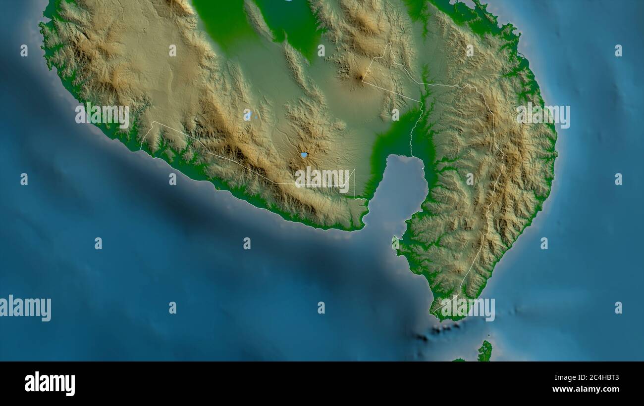 Sarangani, province of Philippines. Colored shader data with lakes and ...
