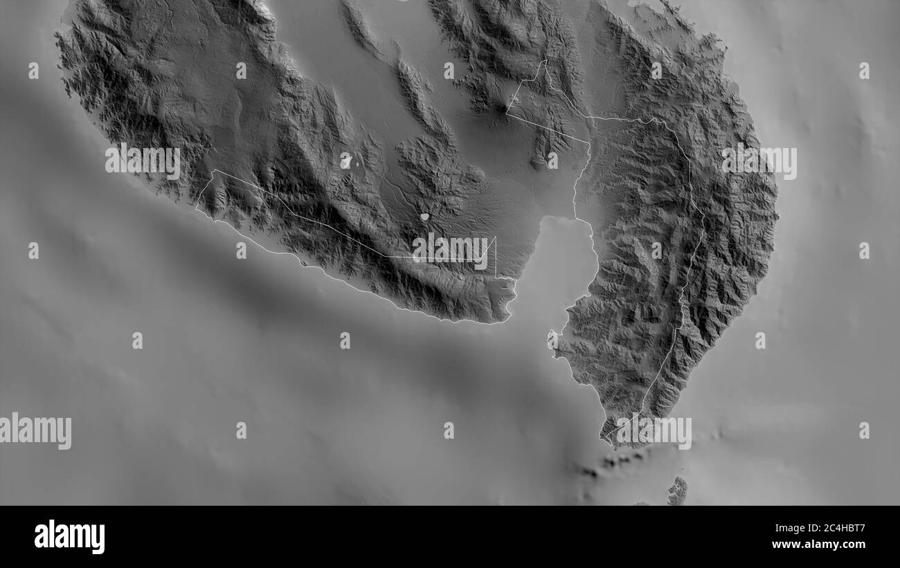 Sarangani, province of Philippines. Grayscaled map with lakes and ...