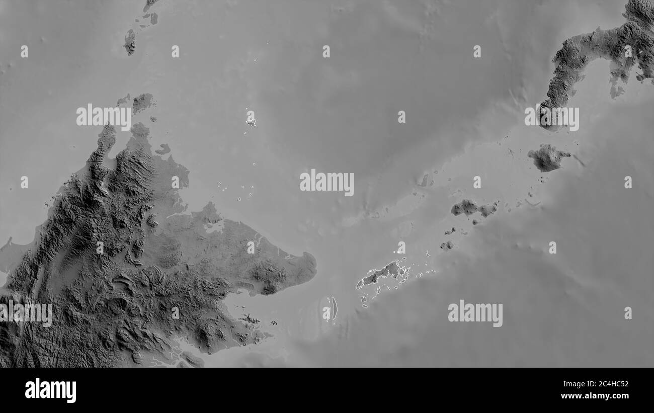 Tawi-Tawi, province of Philippines. Grayscaled map with lakes and ...
