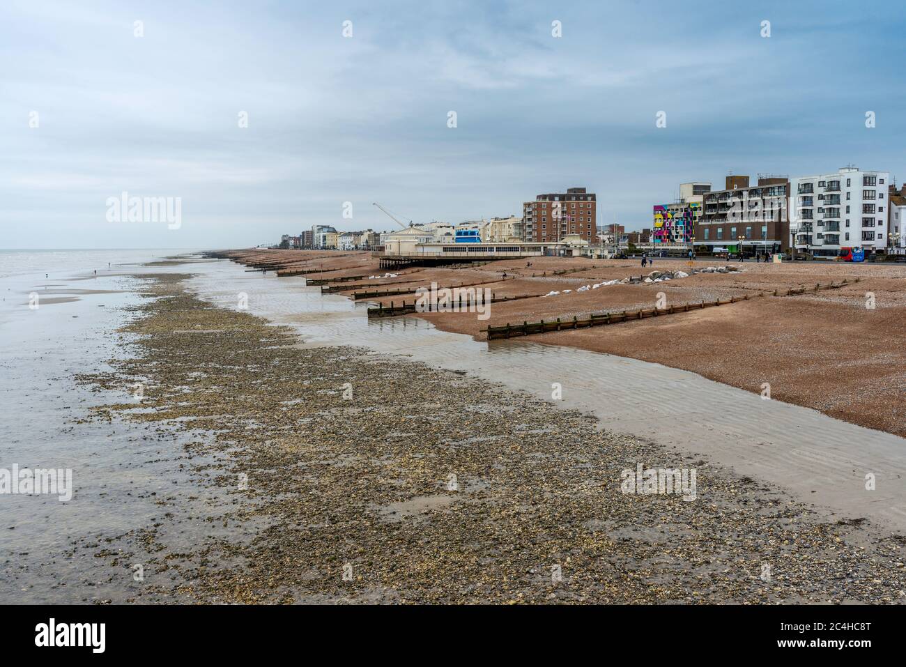 View of Worthing beach, looking west from Worthing Pier. Worthing, West ...
