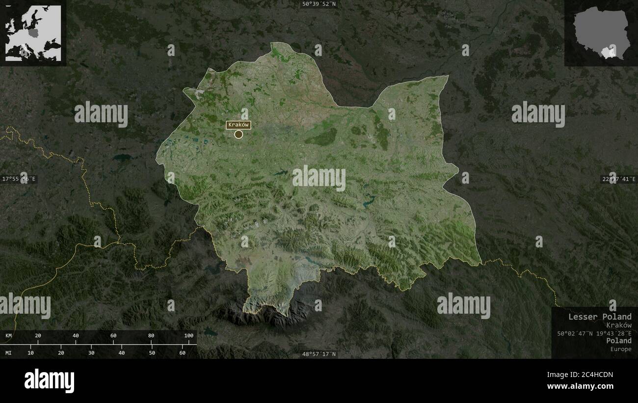 Lesser Poland, voivodeship of Poland. Satellite imagery. Shape ...