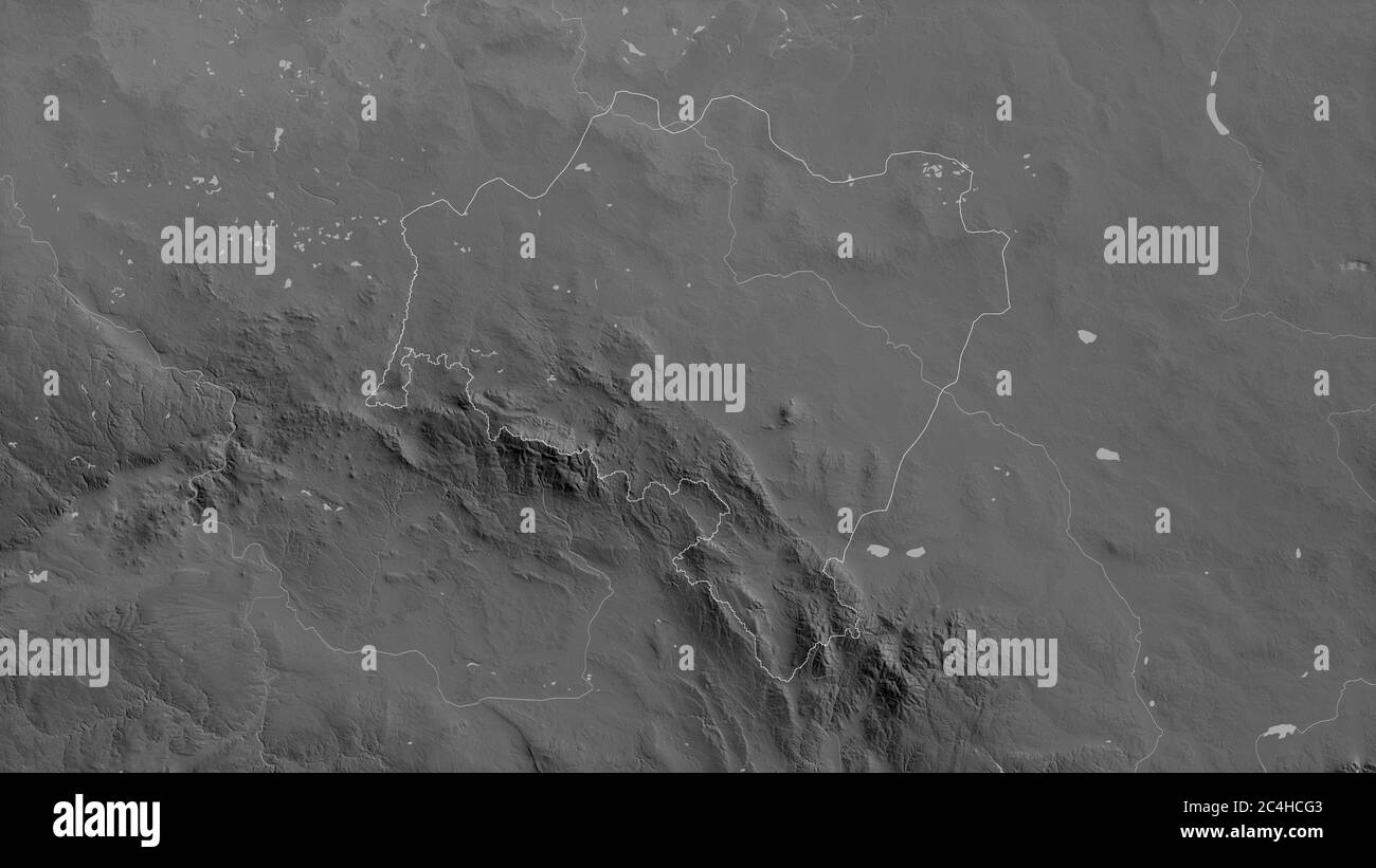 Lower Silesian, voivodeship of Poland. Grayscaled map with lakes and rivers. Shape outlined ...