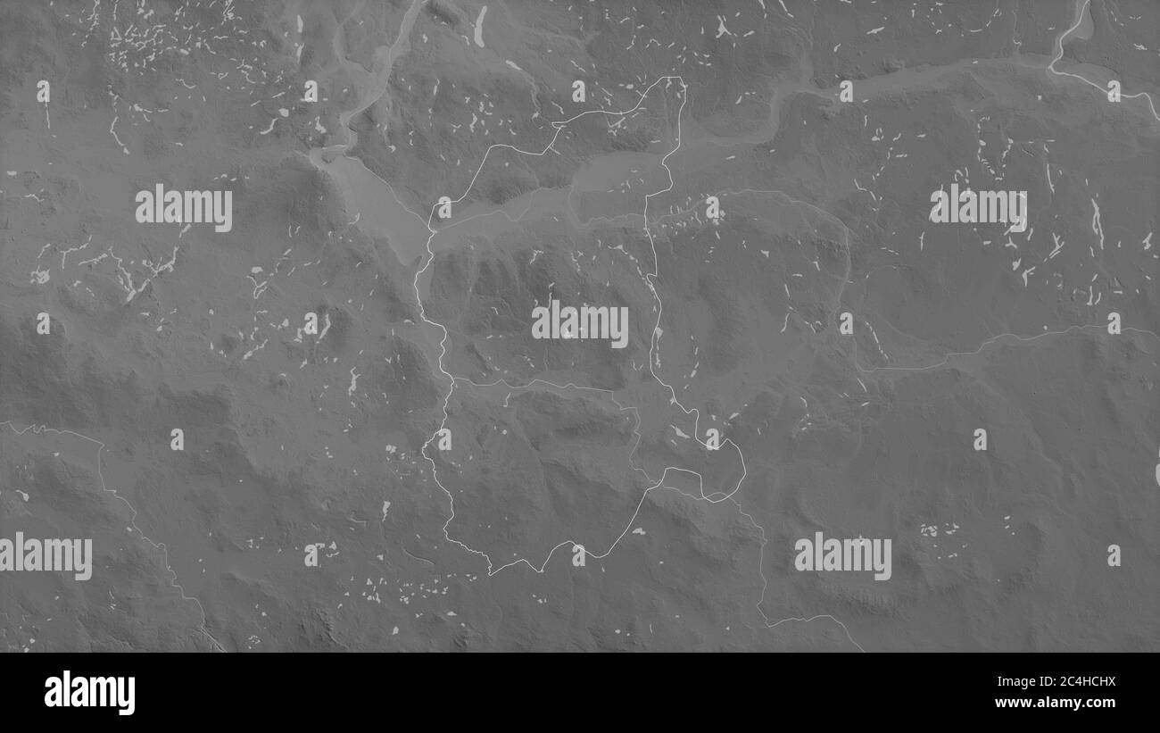 Lubusz, voivodeship of Poland. Grayscaled map with lakes and rivers. Shape outlined against its ...