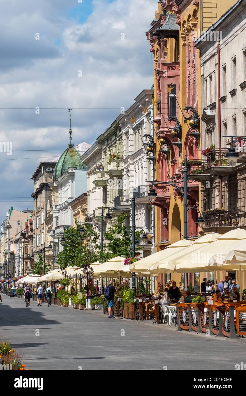 Lodz, Poland - July 7, 2019: Piotrkowska Street in Lodz. Popular ...