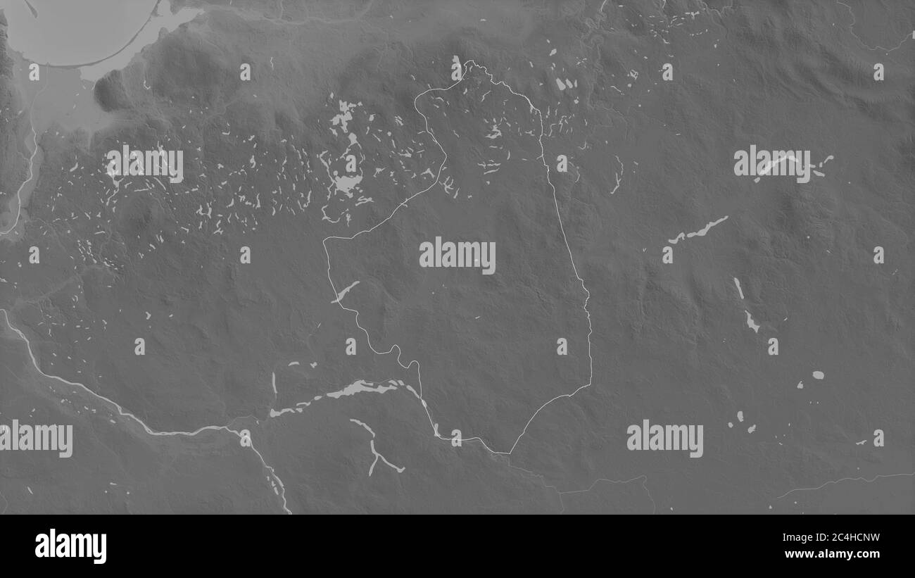 Podlachian, voivodeship of Poland. Grayscaled map with lakes and rivers. Shape outlined against ...
