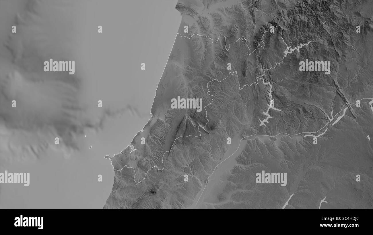 Leiria, district of Portugal. Grayscaled map with lakes and rivers ...