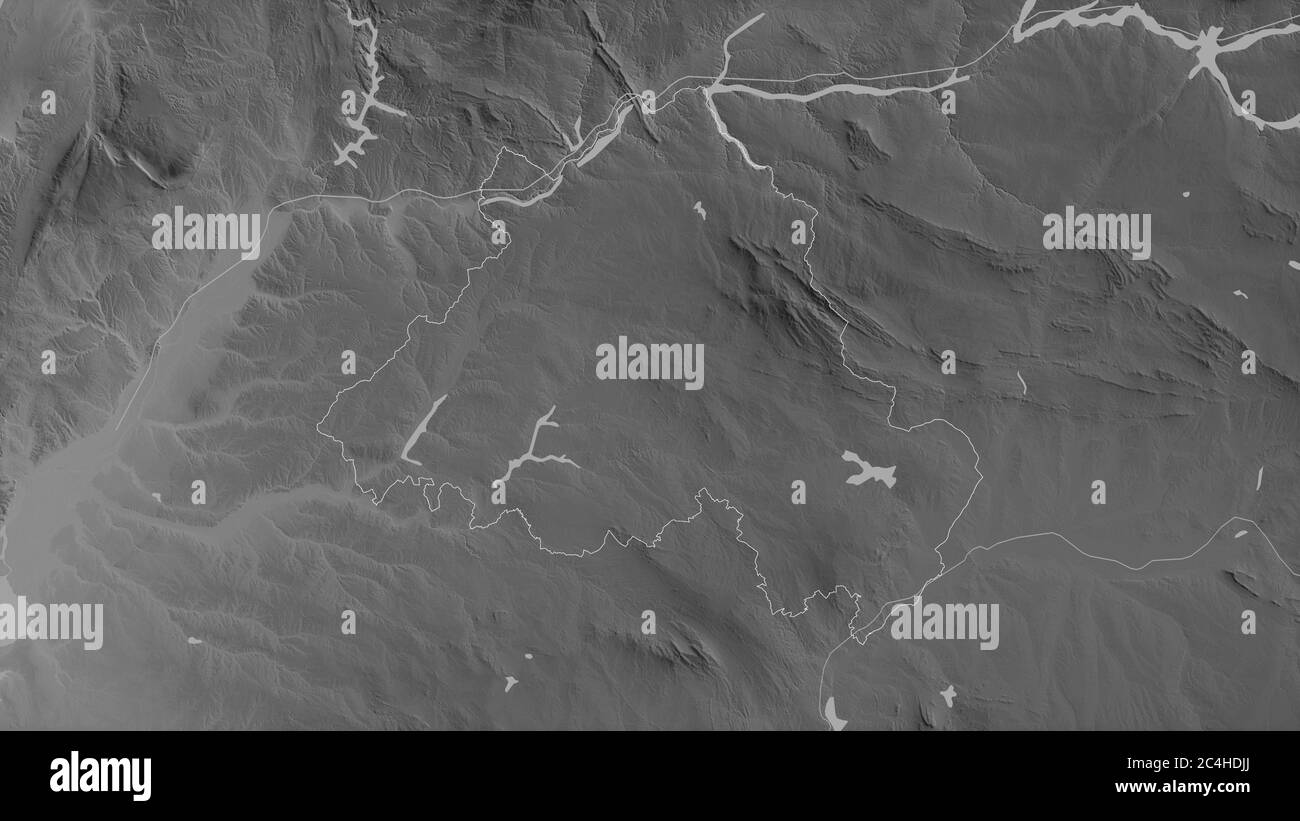Portalegre, district of Portugal. Grayscaled map with lakes and rivers ...