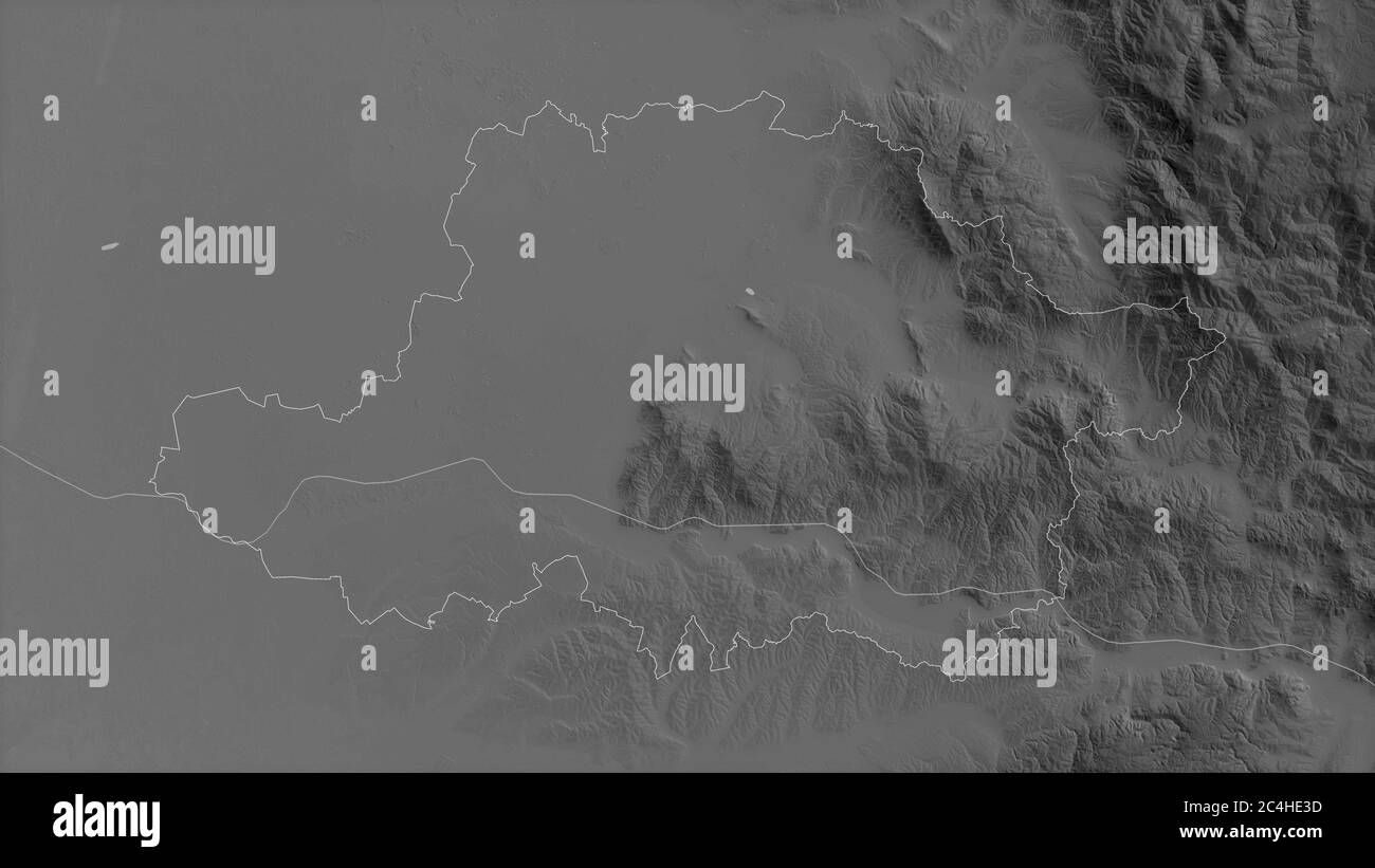 Arad, county of Romania. Grayscaled map with lakes and rivers. Shape ...