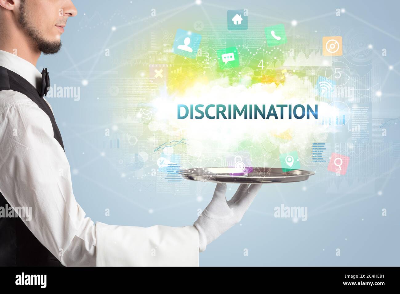 Waiter serving social networking concept with DISCRIMINATION ...