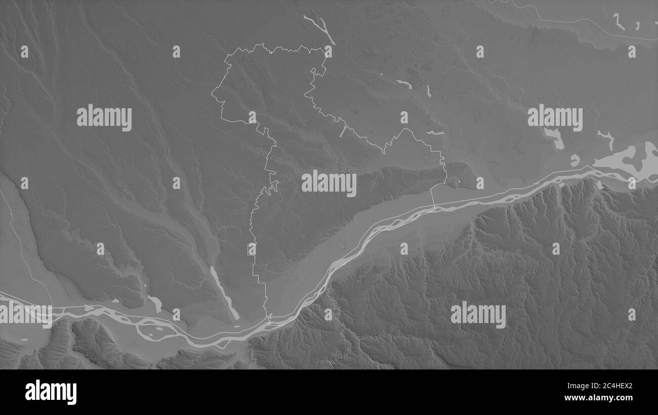 Giurgiu, county of Romania. Grayscaled map with lakes and rivers. Shape ...