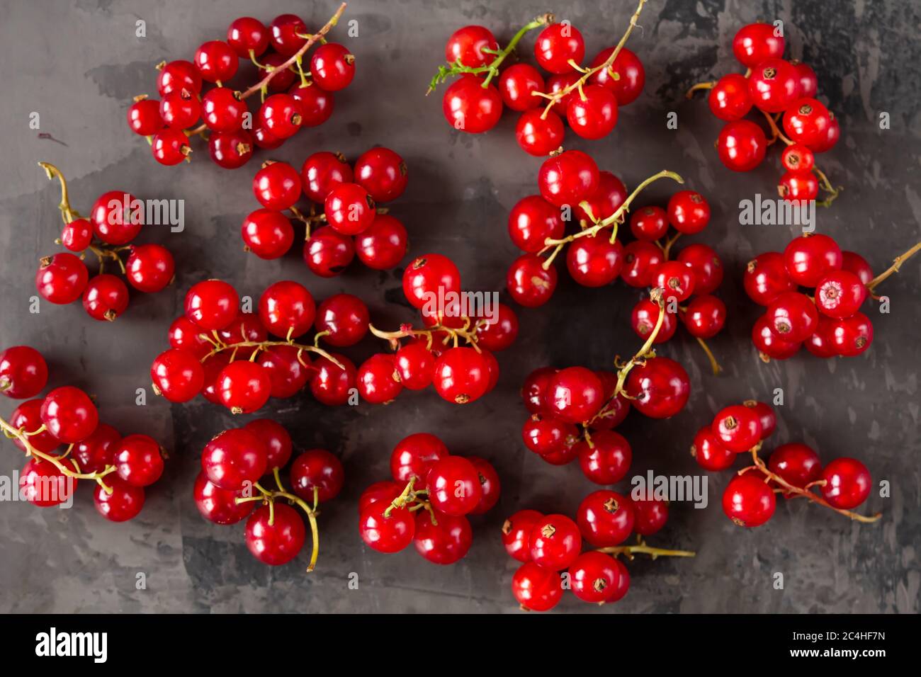 Red currants scattered over a gray texture background. High quality ...