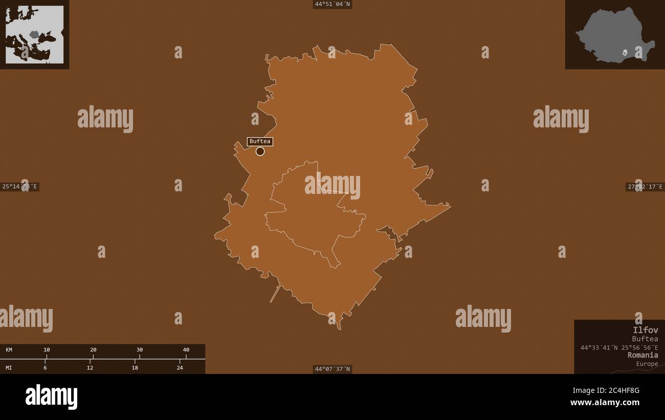 Ilfov, county of Romania. Patterned solids with lakes and rivers. Shape ...