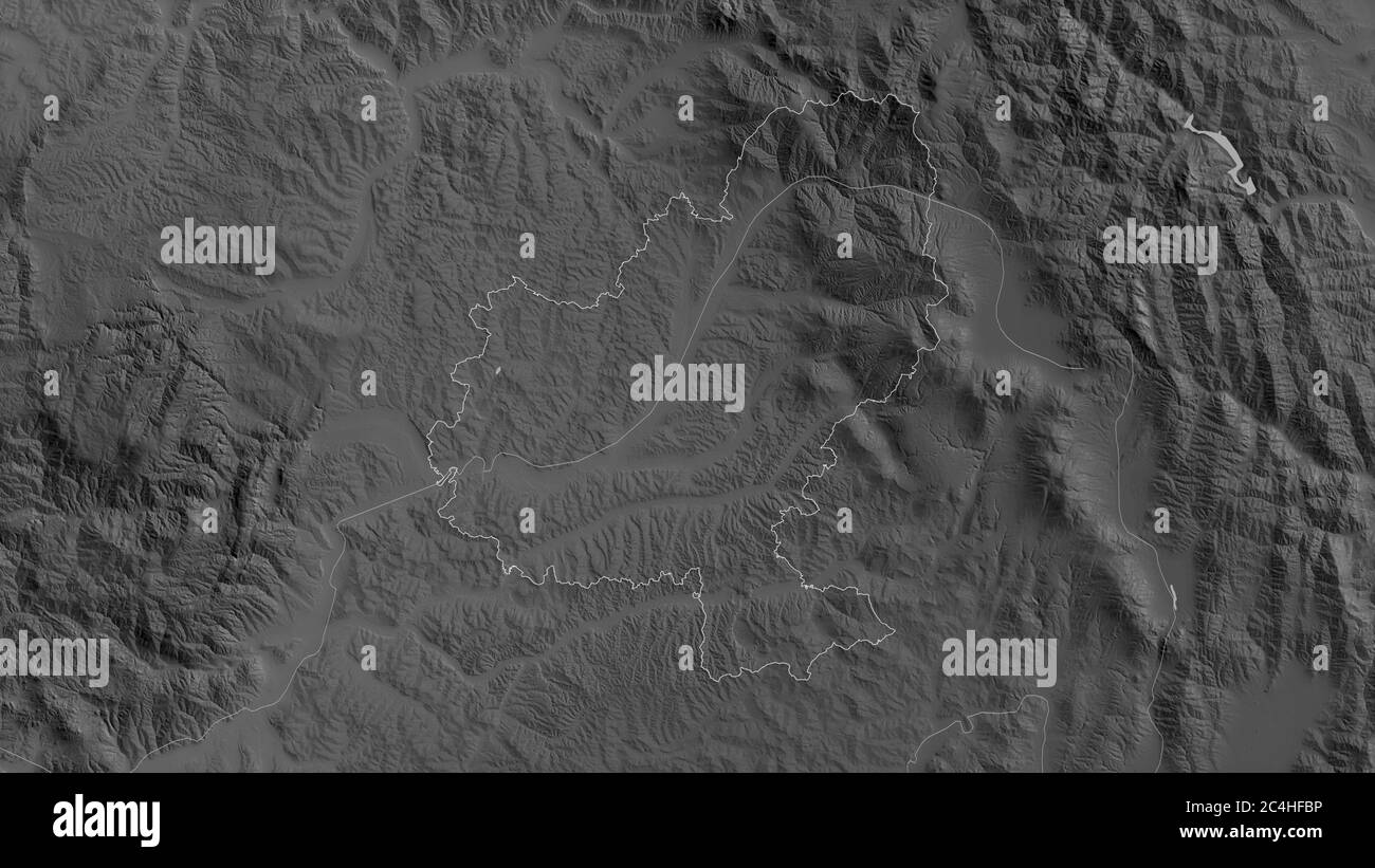 Mureș, county of Romania. Grayscaled map with lakes and rivers. Shape ...