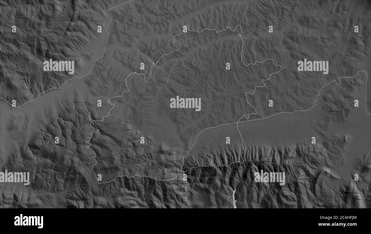 Sibiu, county of Romania. Grayscaled map with lakes and rivers. Shape ...