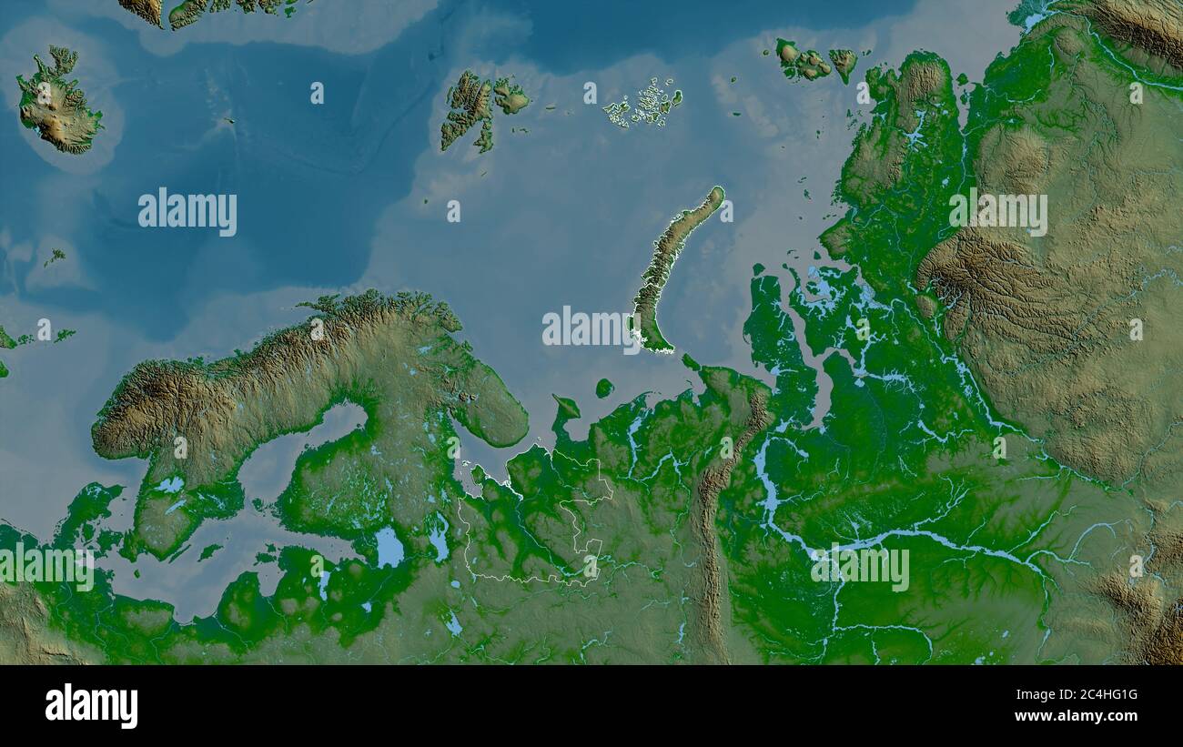 Arkhangel'sk, region of Russia. Colored shader data with lakes and ...