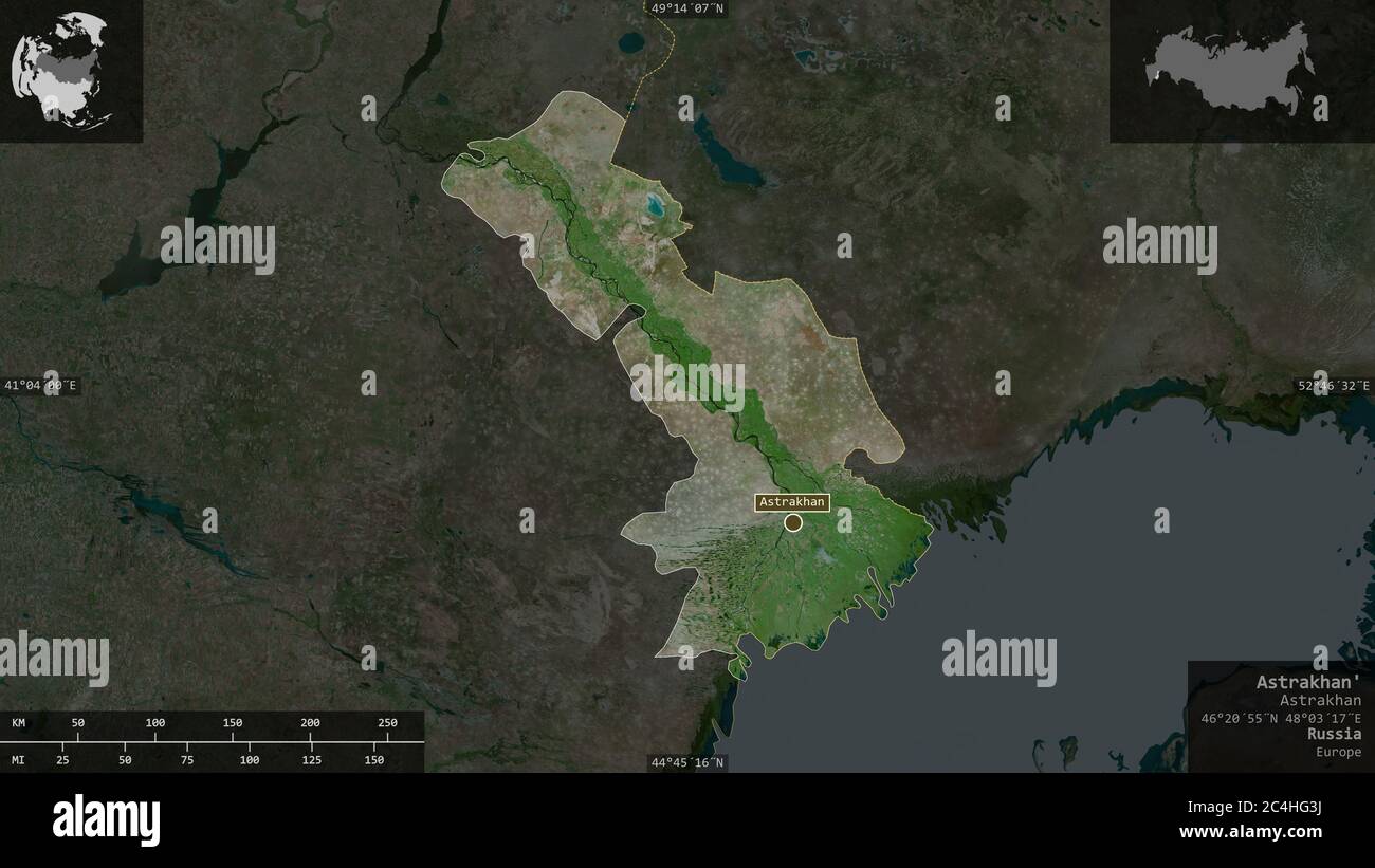 Astrakhan', region of Russia. Satellite imagery. Shape presented ...