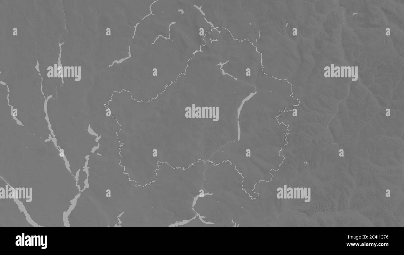 Bryansk, region of Russia. Grayscaled map with lakes and rivers. Shape ...