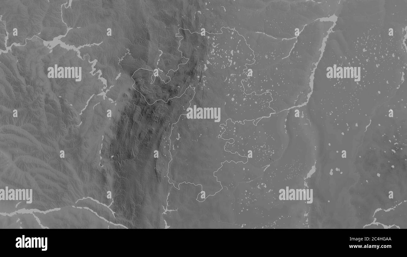 Chelyabinsk, region of Russia. Grayscaled map with lakes and rivers ...