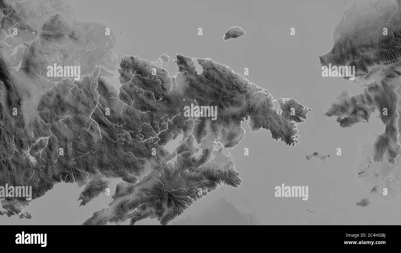 Chukot, autonomous province of Russia. Grayscaled map with lakes and ...