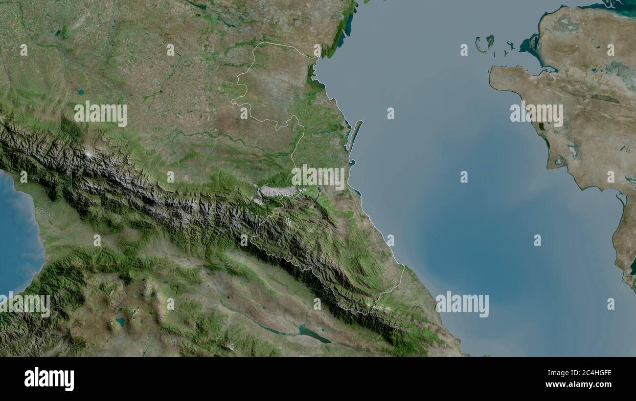 Dagestan, republic of Russia. Satellite imagery. Shape outlined against ...
