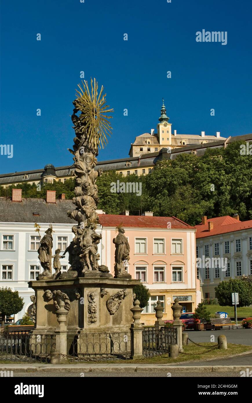 Upper and Lower Castles and Holy Trinity Column at Komeskeho namesti in ...