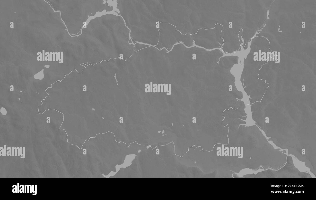 Ivanovo, region of Russia. Grayscaled map with lakes and rivers. Shape ...