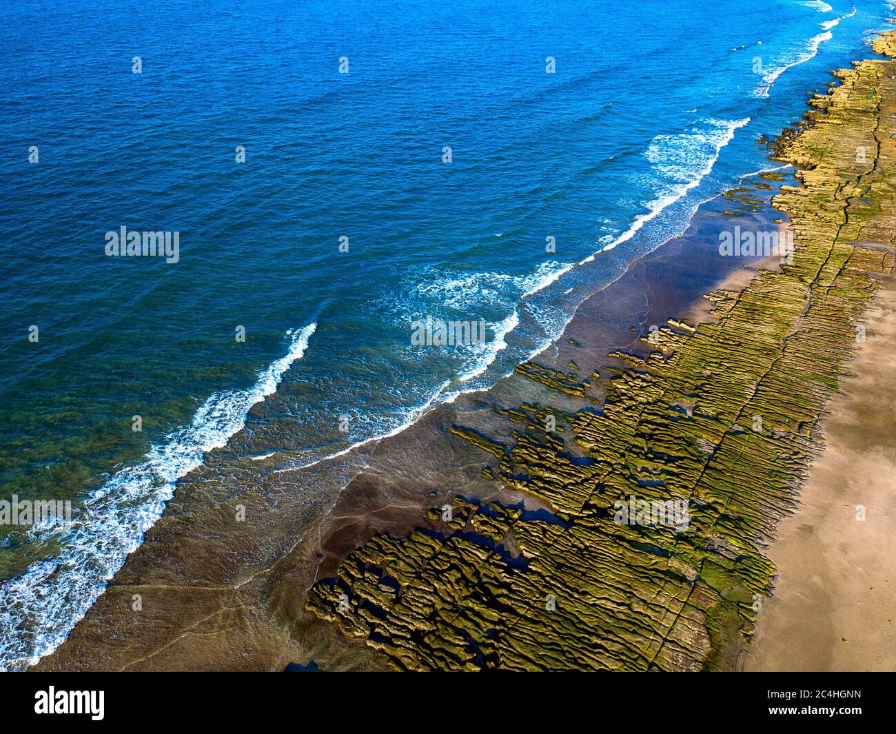 Aerial view of Laomei wave-cut gullies in north coast of Taiwan Stock ...