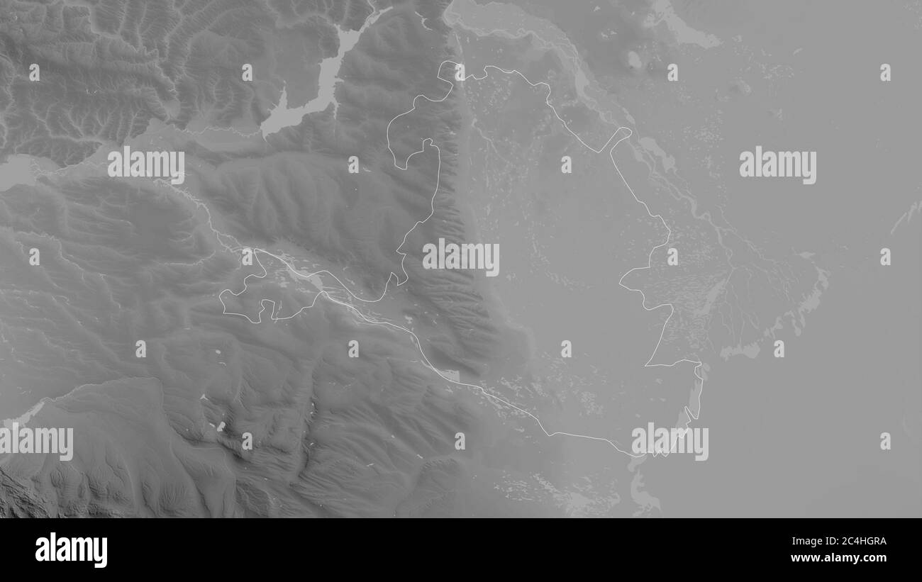 Kalmyk, republic of Russia. Grayscaled map with lakes and rivers. Shape ...