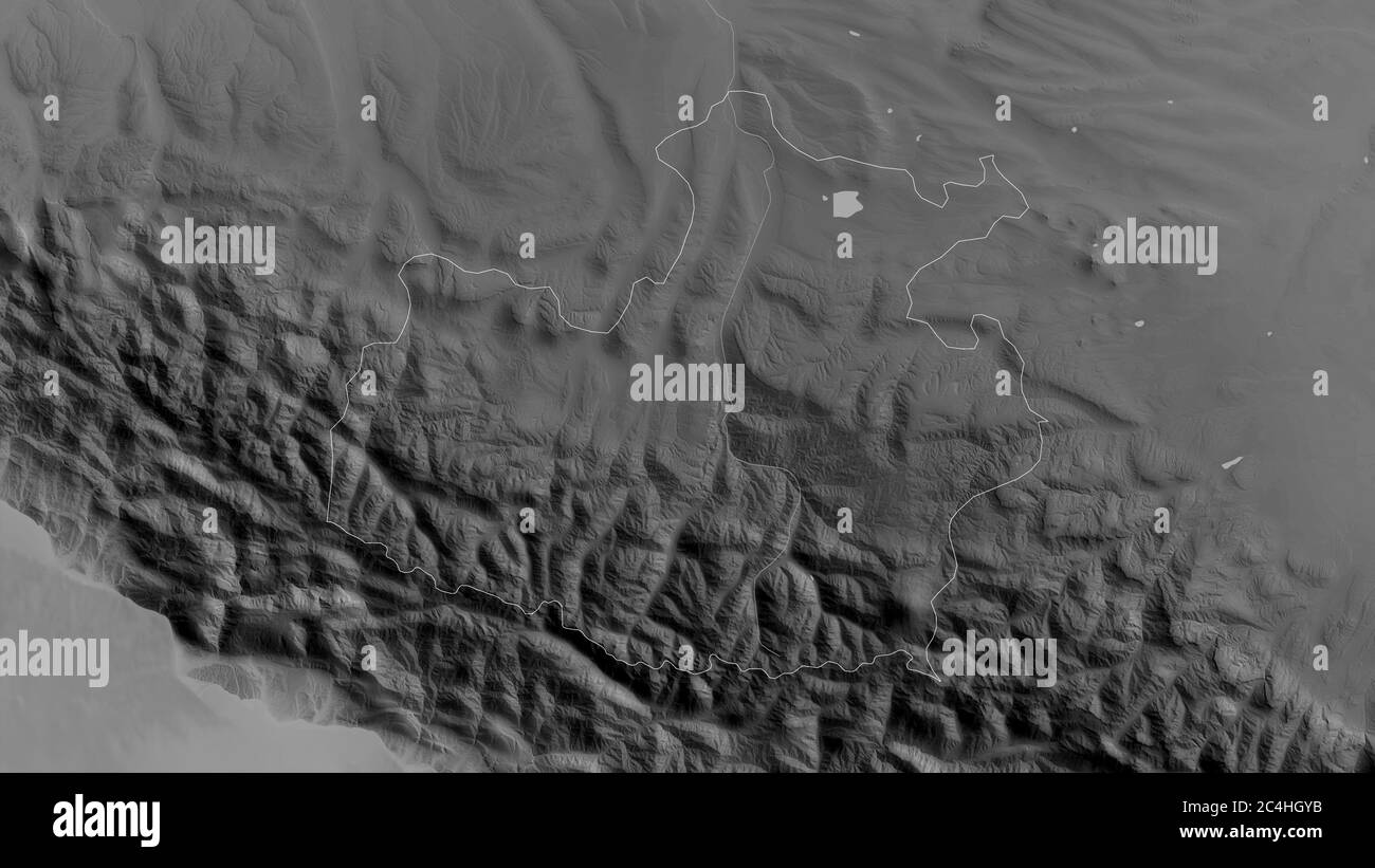 Karachay-Cherkess, republic of Russia. Grayscaled map with lakes and ...