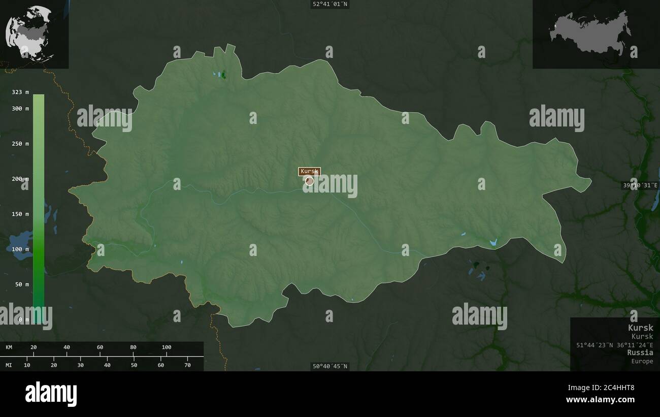 Kursk, region of Russia. Colored shader data with lakes and rivers ...