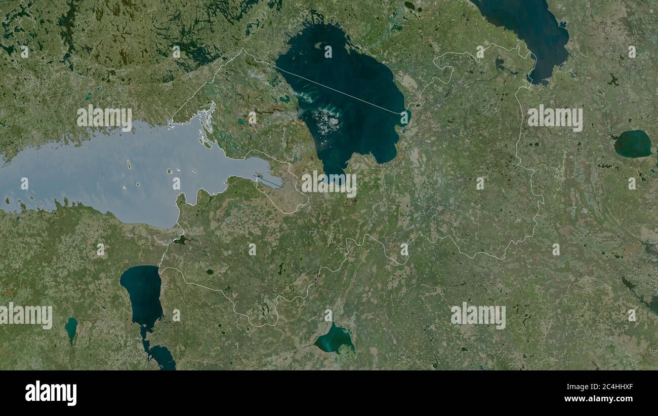 Leningrad, region of Russia. Satellite imagery. Shape outlined against ...