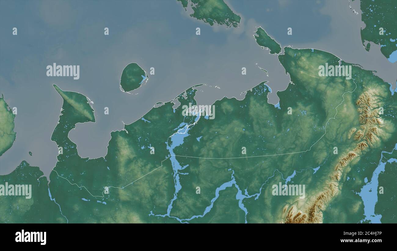 Nenets, autonomous province of Russia. Colored relief with lakes and ...