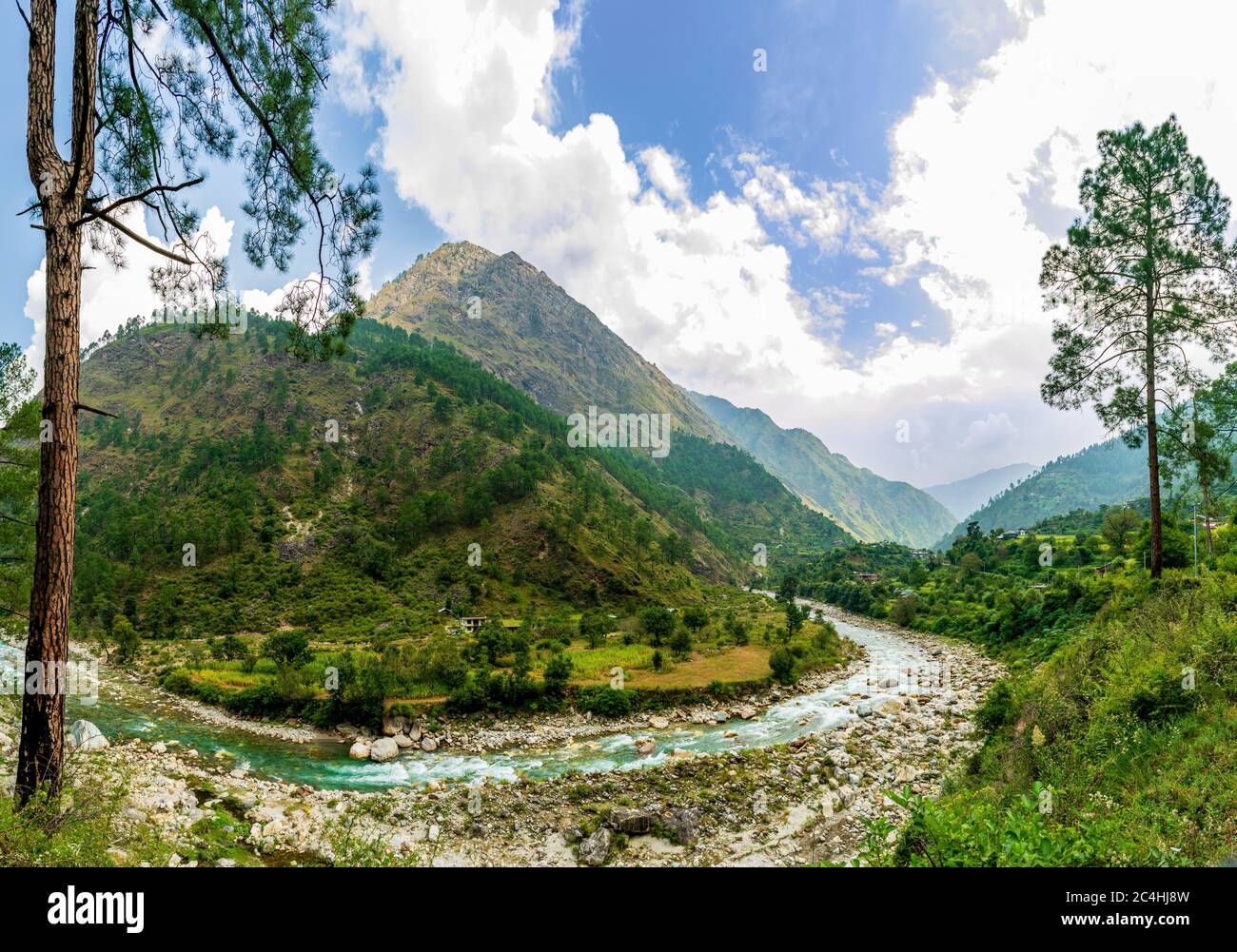 A mountain river, Gushaini, Tirthan Valley, Himachal Pradesh, India ...