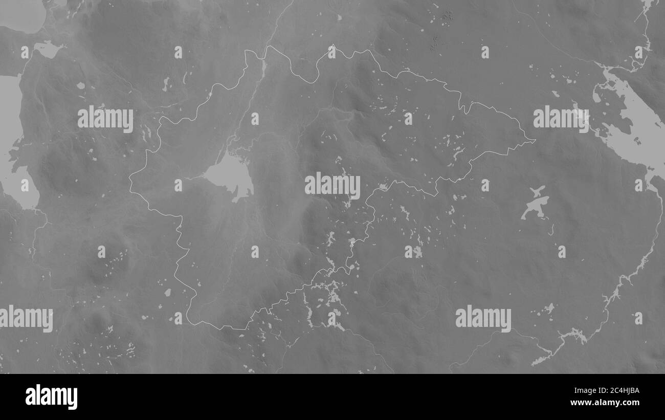 Novgorod, region of Russia. Grayscaled map with lakes and rivers. Shape ...