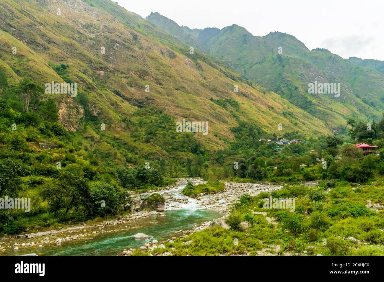 A mountain river, Gushaini, Tirthan Valley, Himachal Pradesh, India ...