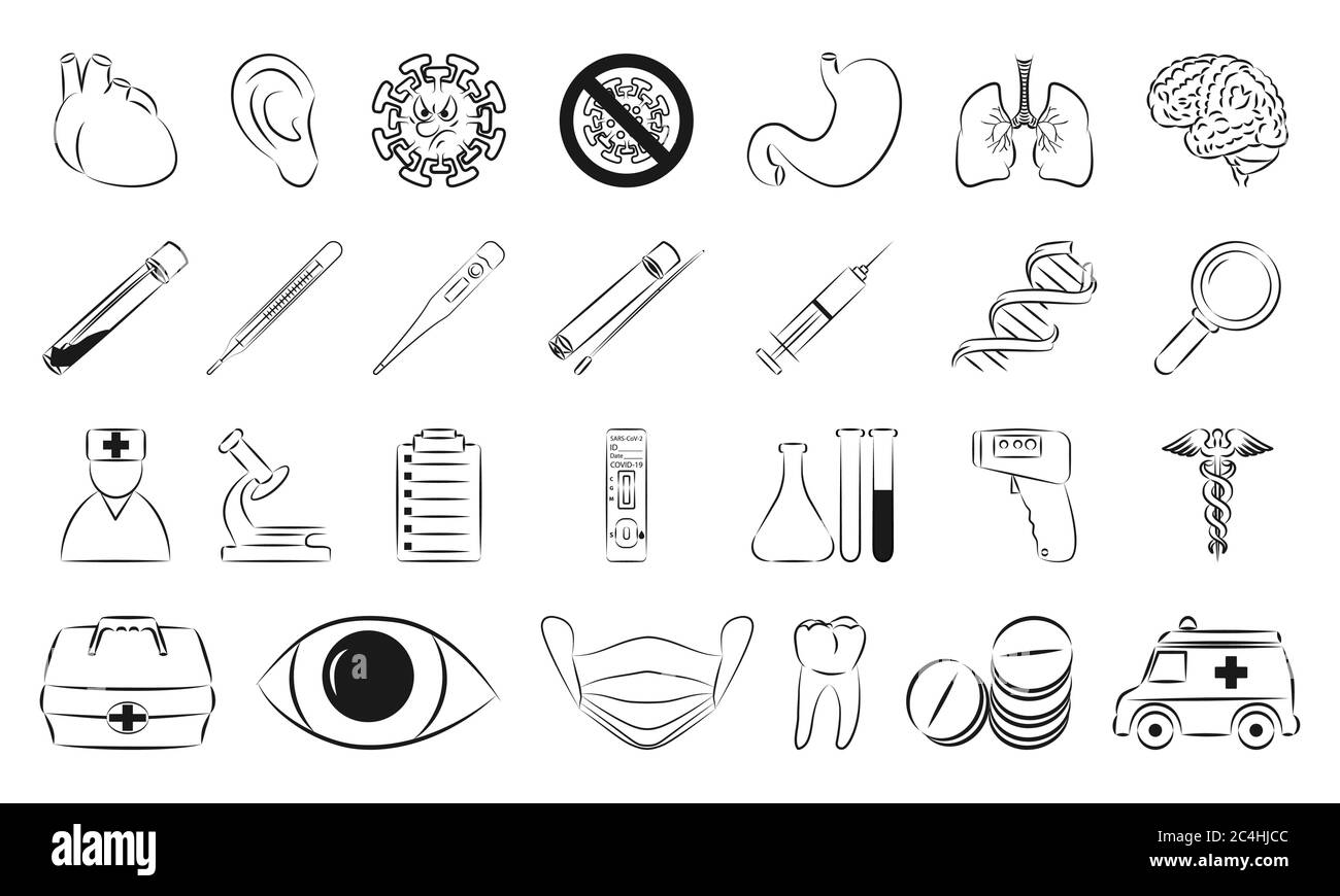 Aid first icons set Black and White Stock Photos & Images - Alamy