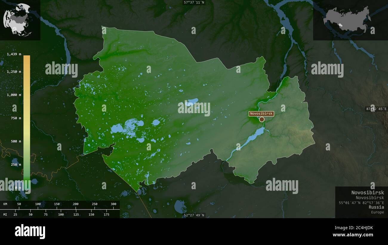 Novosibirsk, region of Russia. Colored shader data with lakes and ...