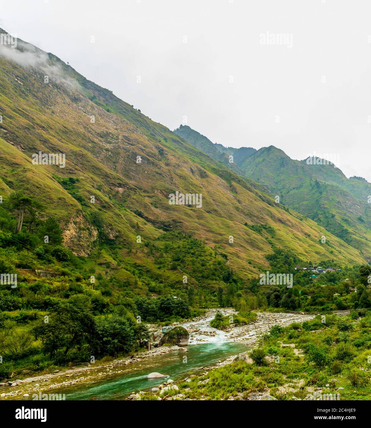 A mountain river, Gushaini, Tirthan Valley, Himachal Pradesh, India ...