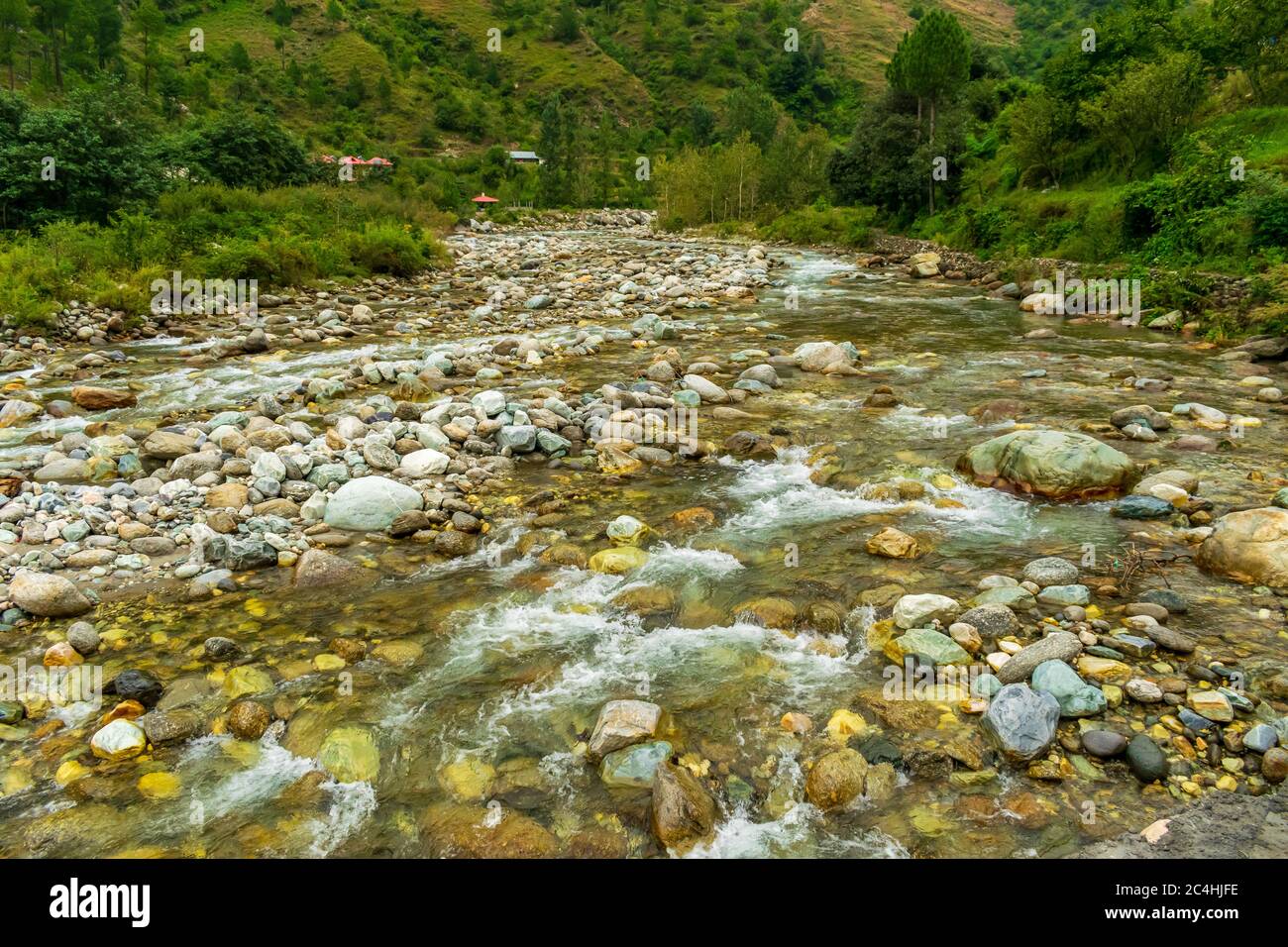 A mountain river, Gushaini, Tirthan Valley, Himachal Pradesh, India ...
