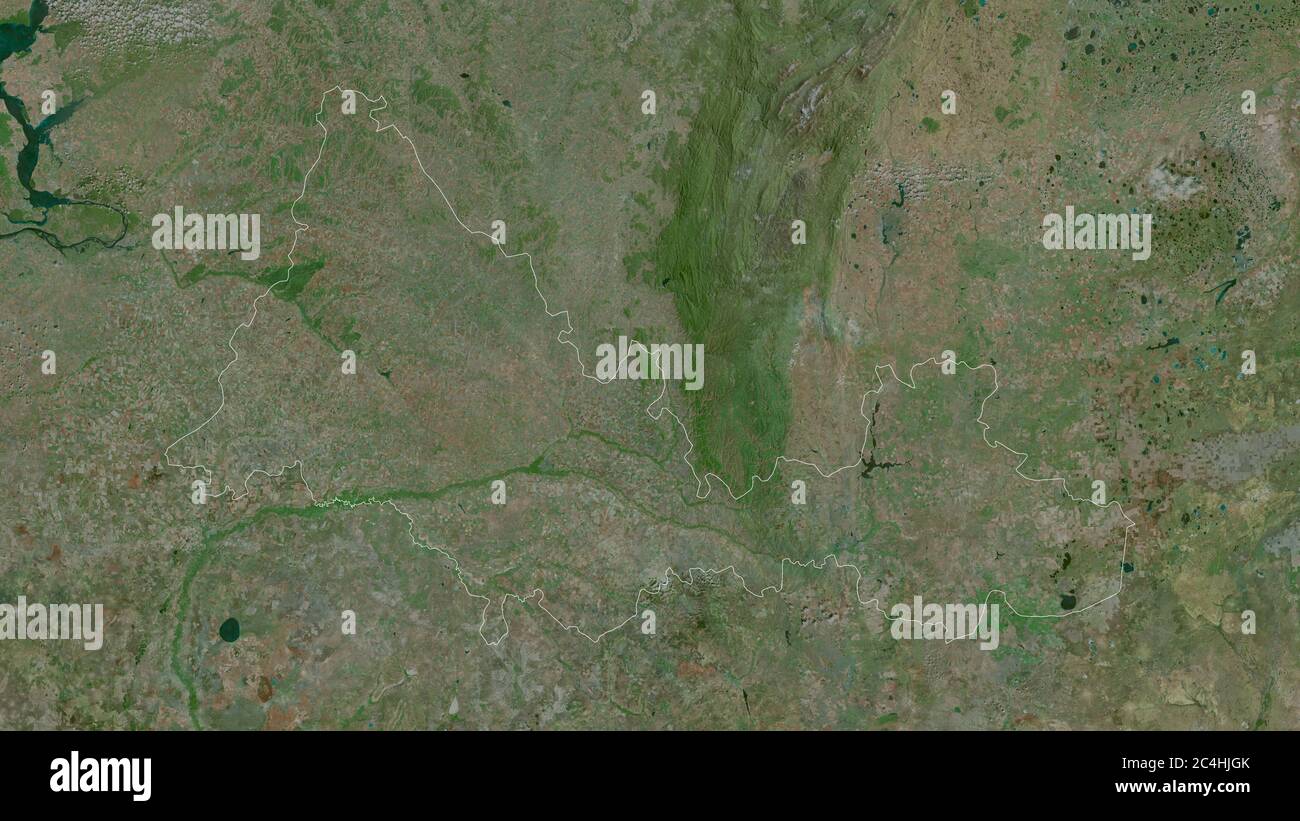 Orenburg, region of Russia. Satellite imagery. Shape outlined against ...