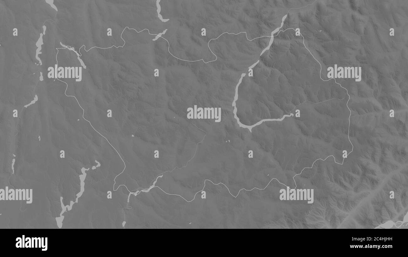 Penza, region of Russia. Grayscaled map with lakes and rivers. Shape ...