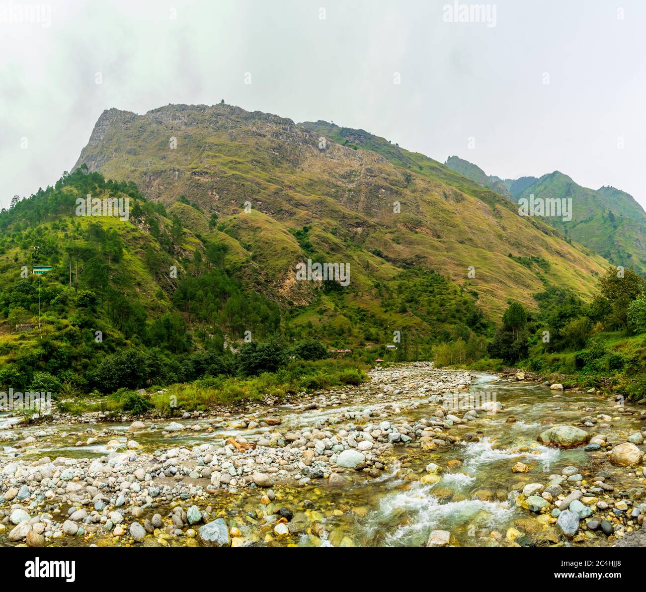 A mountain river, Gushaini, Tirthan Valley, Himachal Pradesh, India ...
